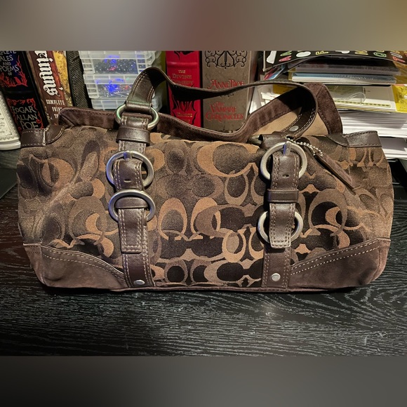 Coach | Bags | Coach Duffle Chelsea Signature Brown Suede Handbag ...
